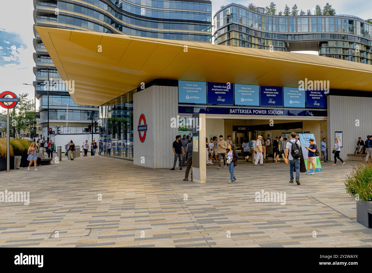 People at the entrance to Battersea Power Station tube station on the ...
