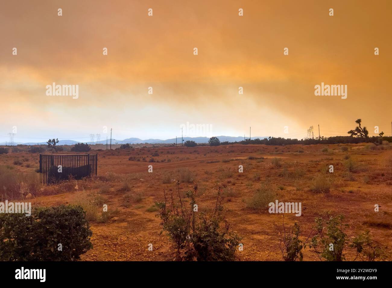 Hesperia, CA, USA - September 10, 2024: Smoke from brush fires in the ...