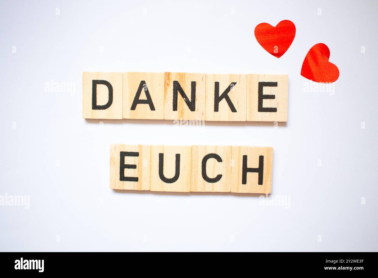 Thank you card in german language, simple design with two hearts on ...