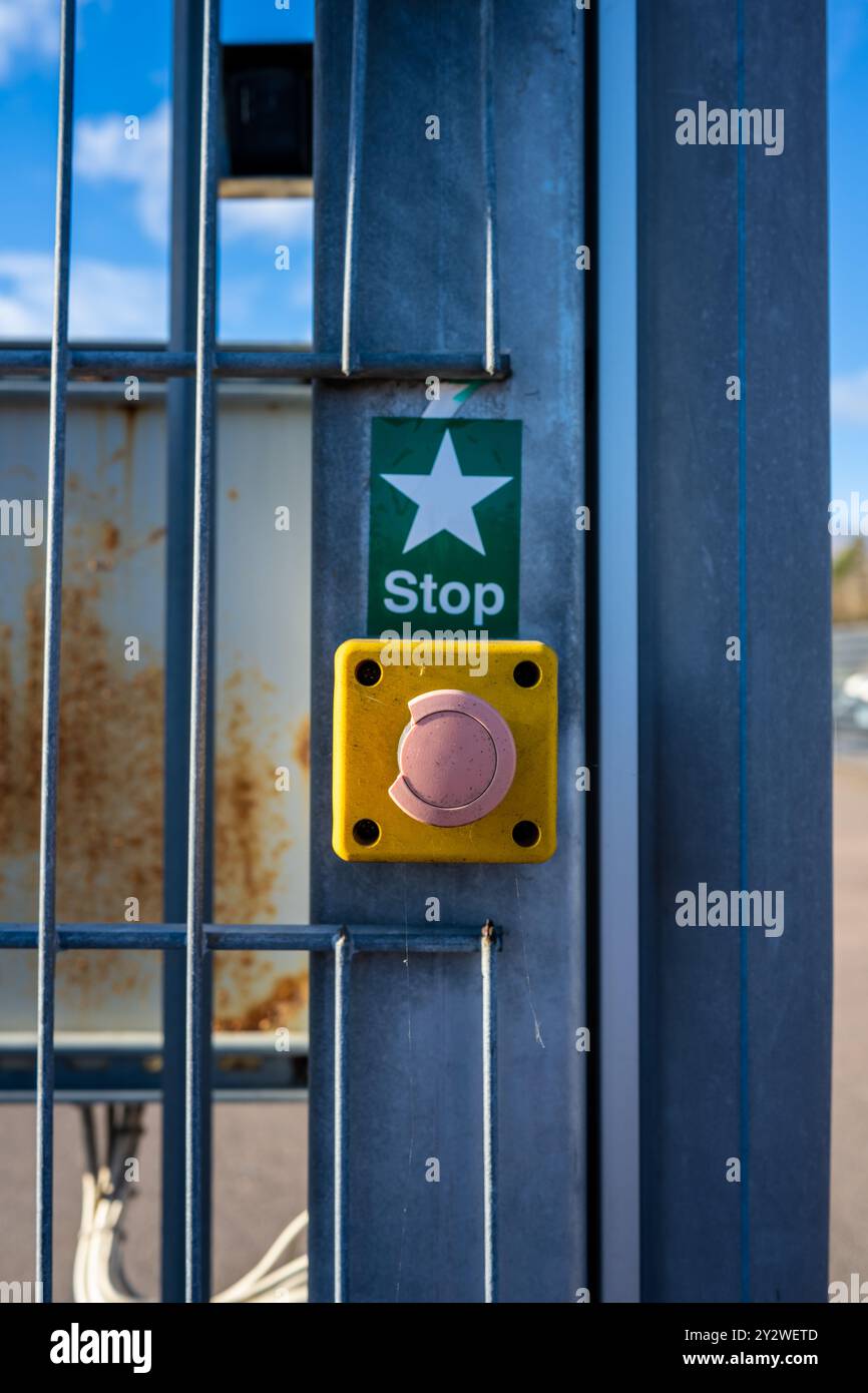 Gothenburg, Sweden - november 16 2022: Weathered emergency stop button ...