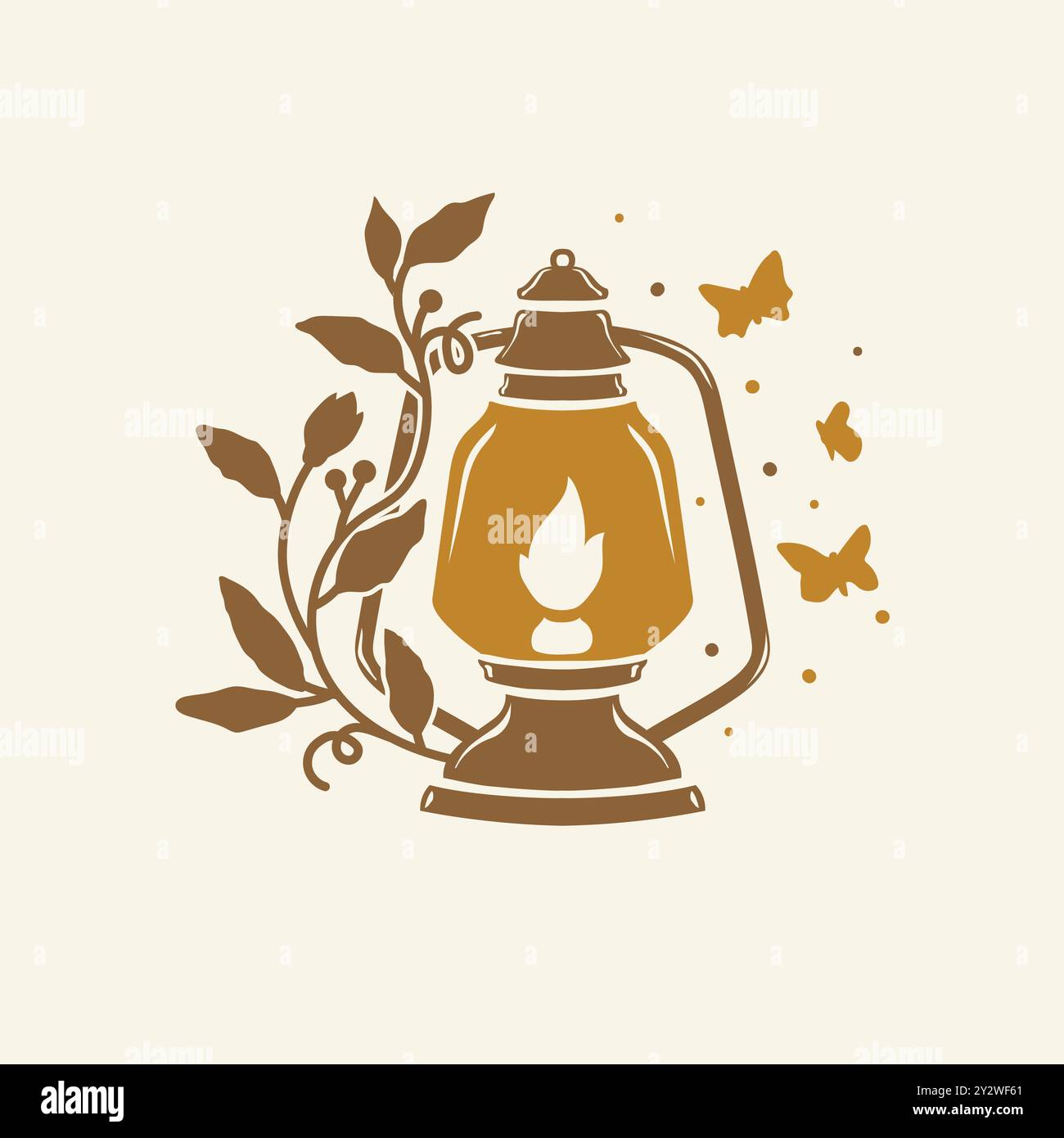 Kerosene vintage lamp with floral and butterfly vector illustration ...