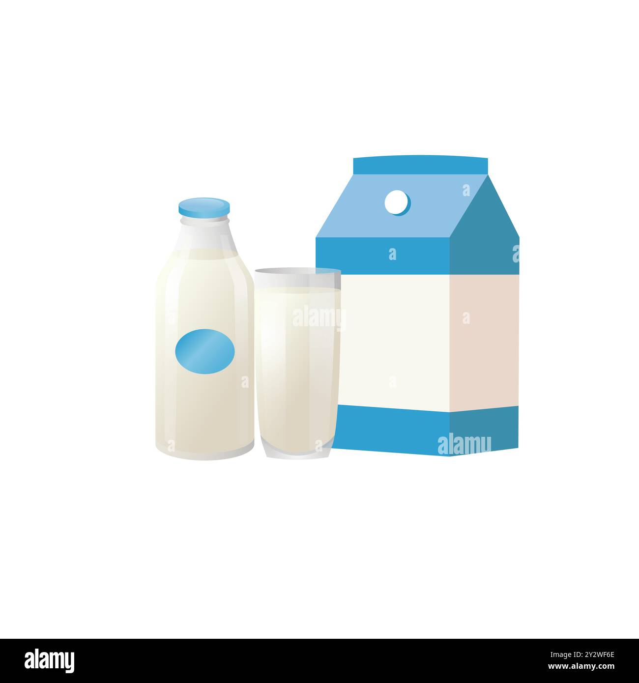 milk pack, glass and bottle of milk icon flat style. Isolated on white ...