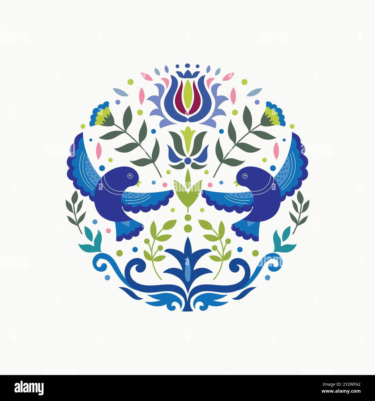 Scandianvian traditional folk art ornament vector design with flowers ...