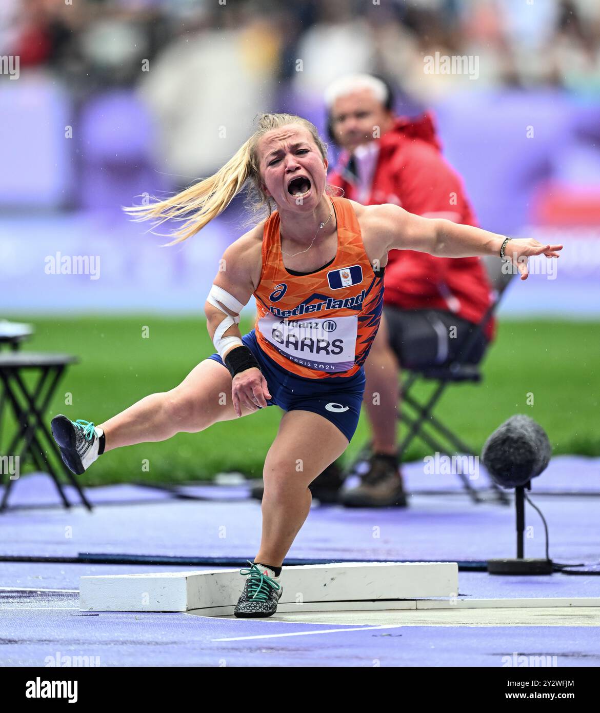 Lara Bears of the Netherlands competing in the women’s T47 shot put at ...