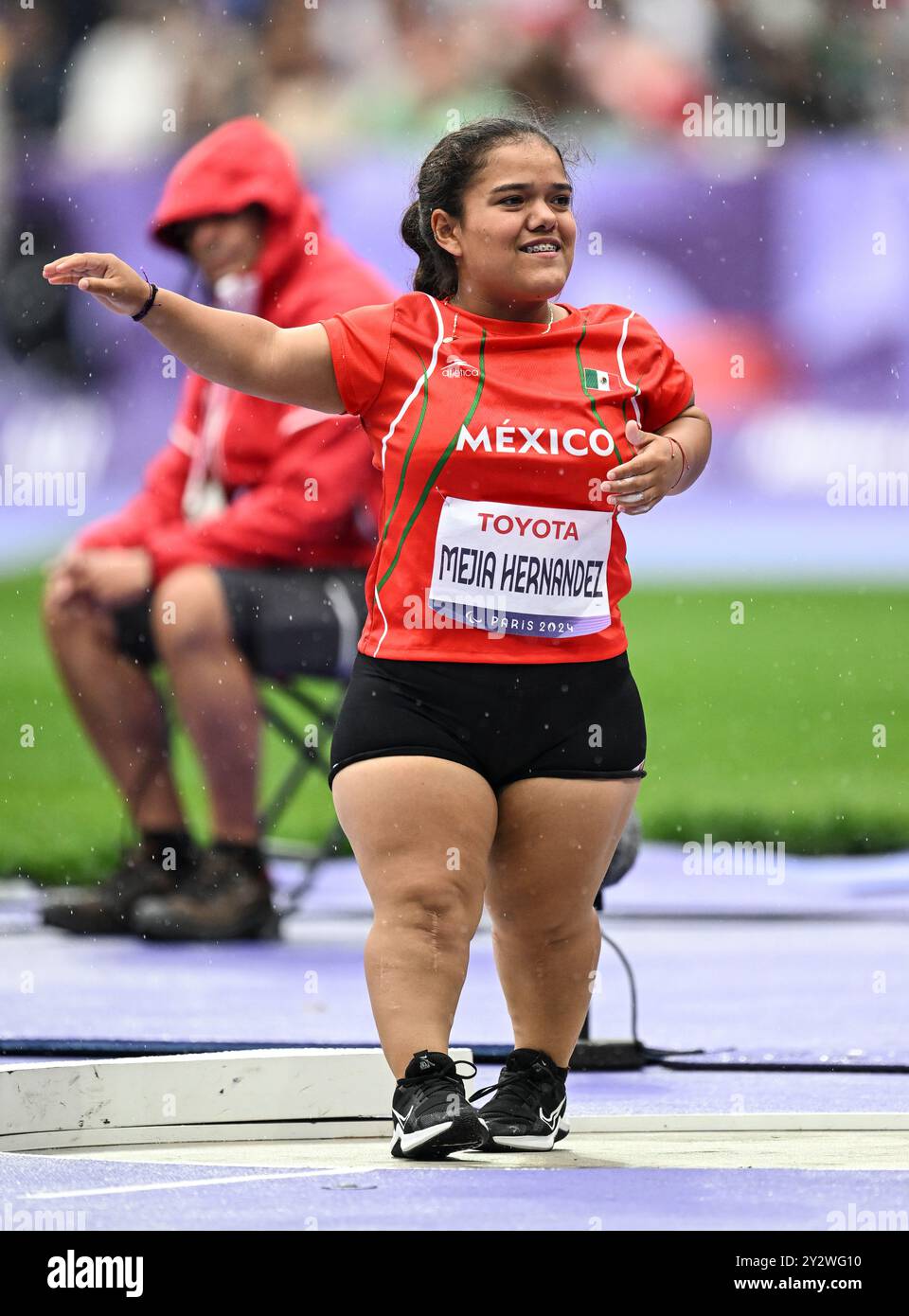 Pauleth Mejia Hernandez of Mexico competing in the women’s T47 shot put at the Paris 2024 Summer ...