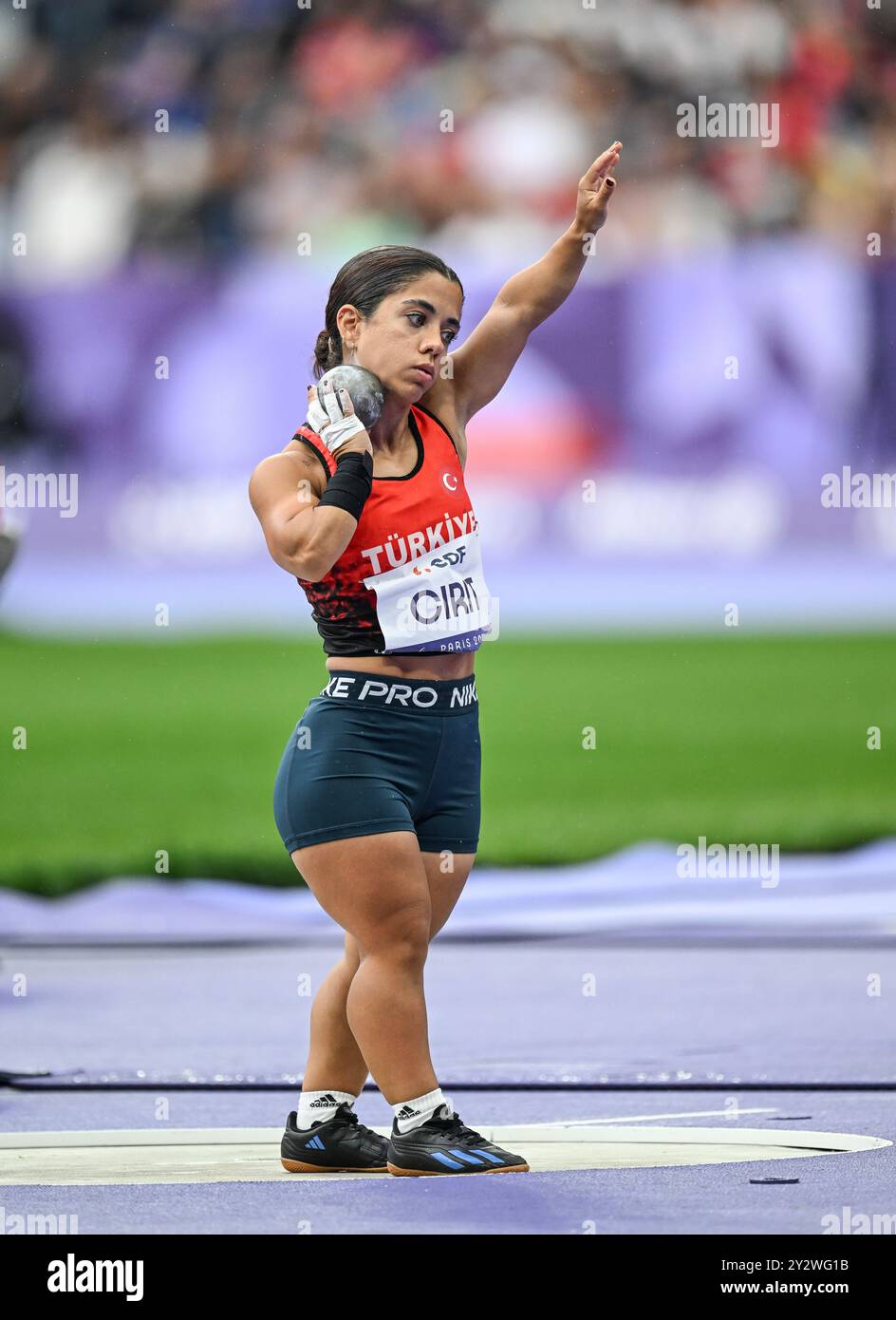 Rabia Cirit of Turkey competing in the women’s T47 shot put at the ...