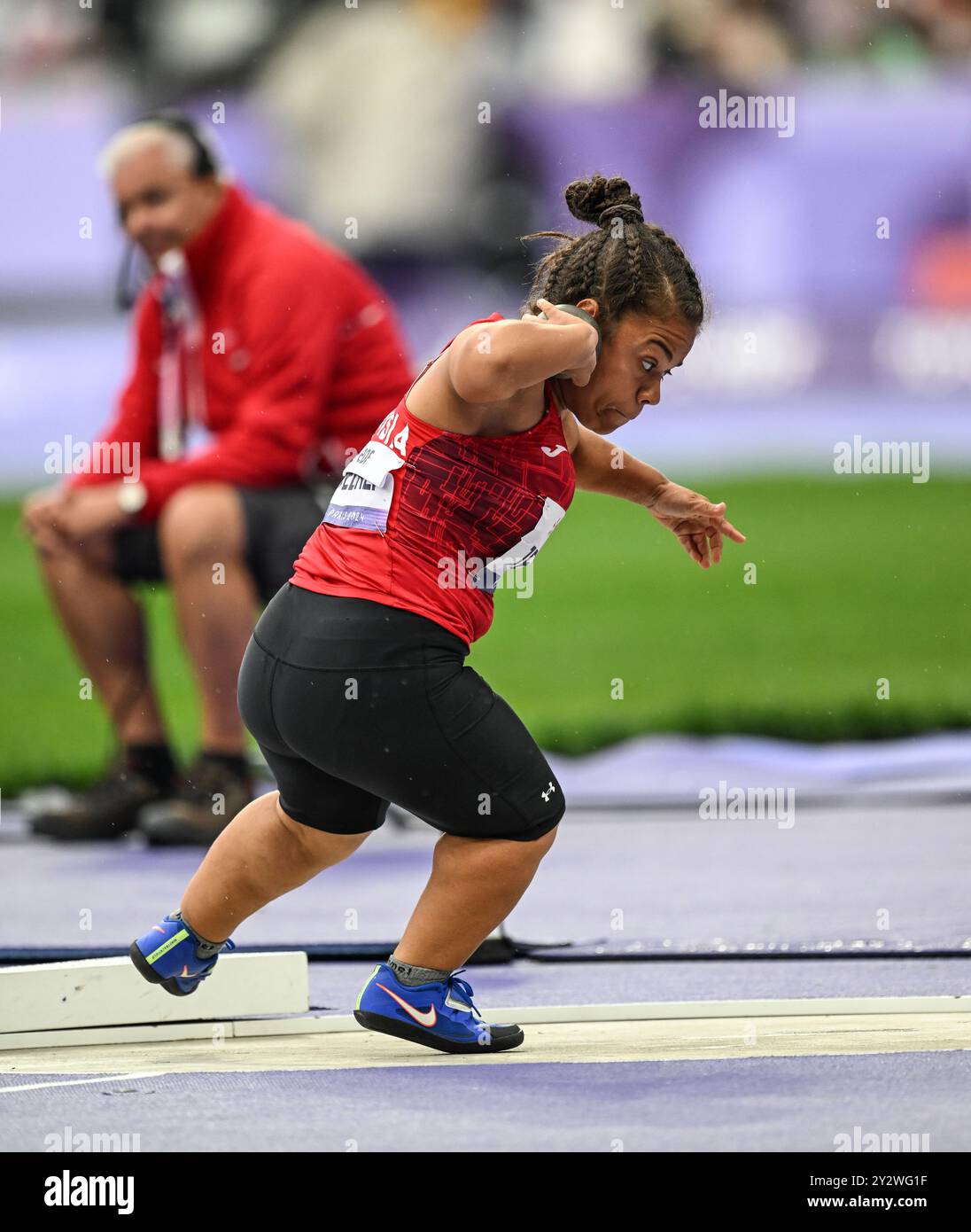 Raja Jebali of Tunisia competing in the women’s T47 shot put at the ...