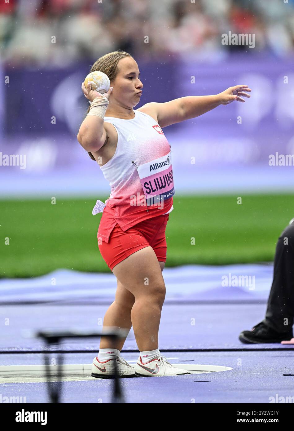 Renata Sliwinska of Poland competing in the women’s T47 shot put at the ...