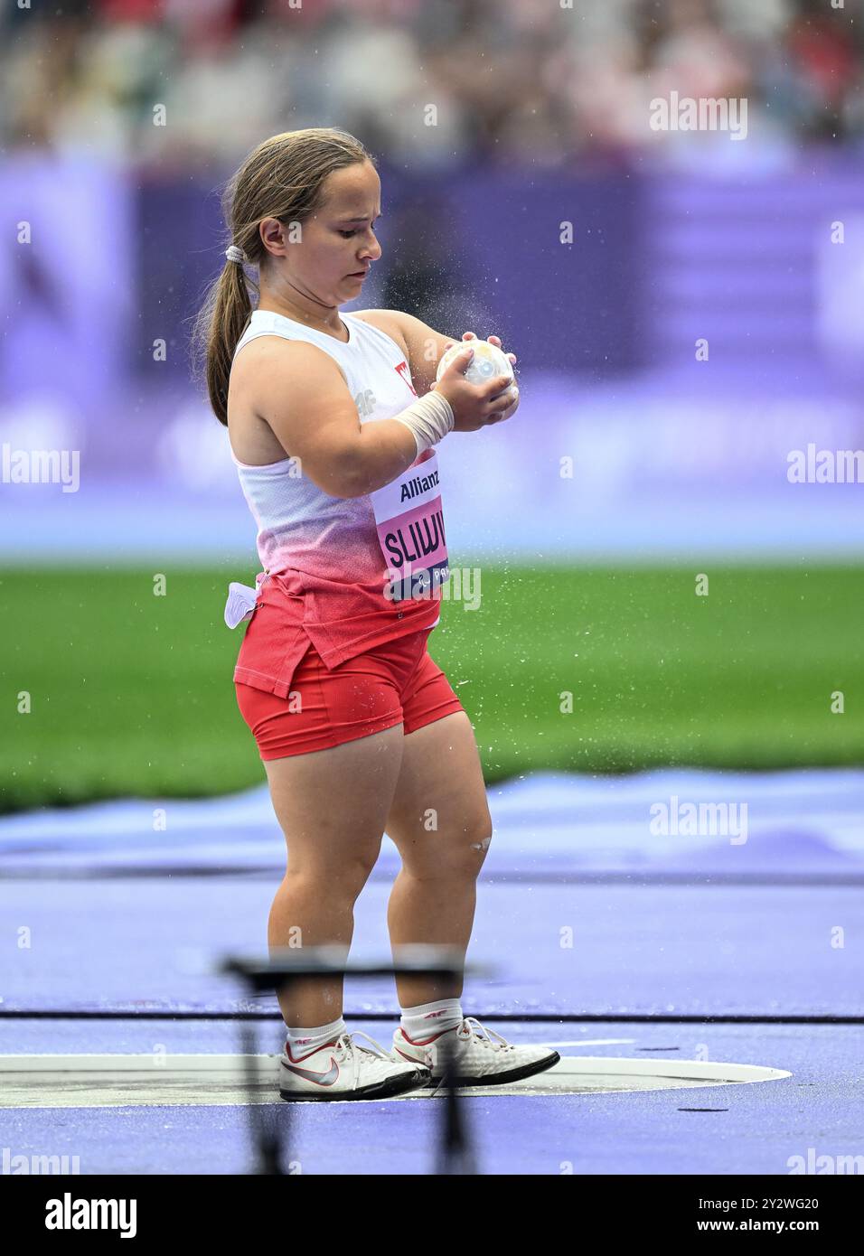 Renata Sliwinska of Poland competing in the women’s T47 shot put at the ...