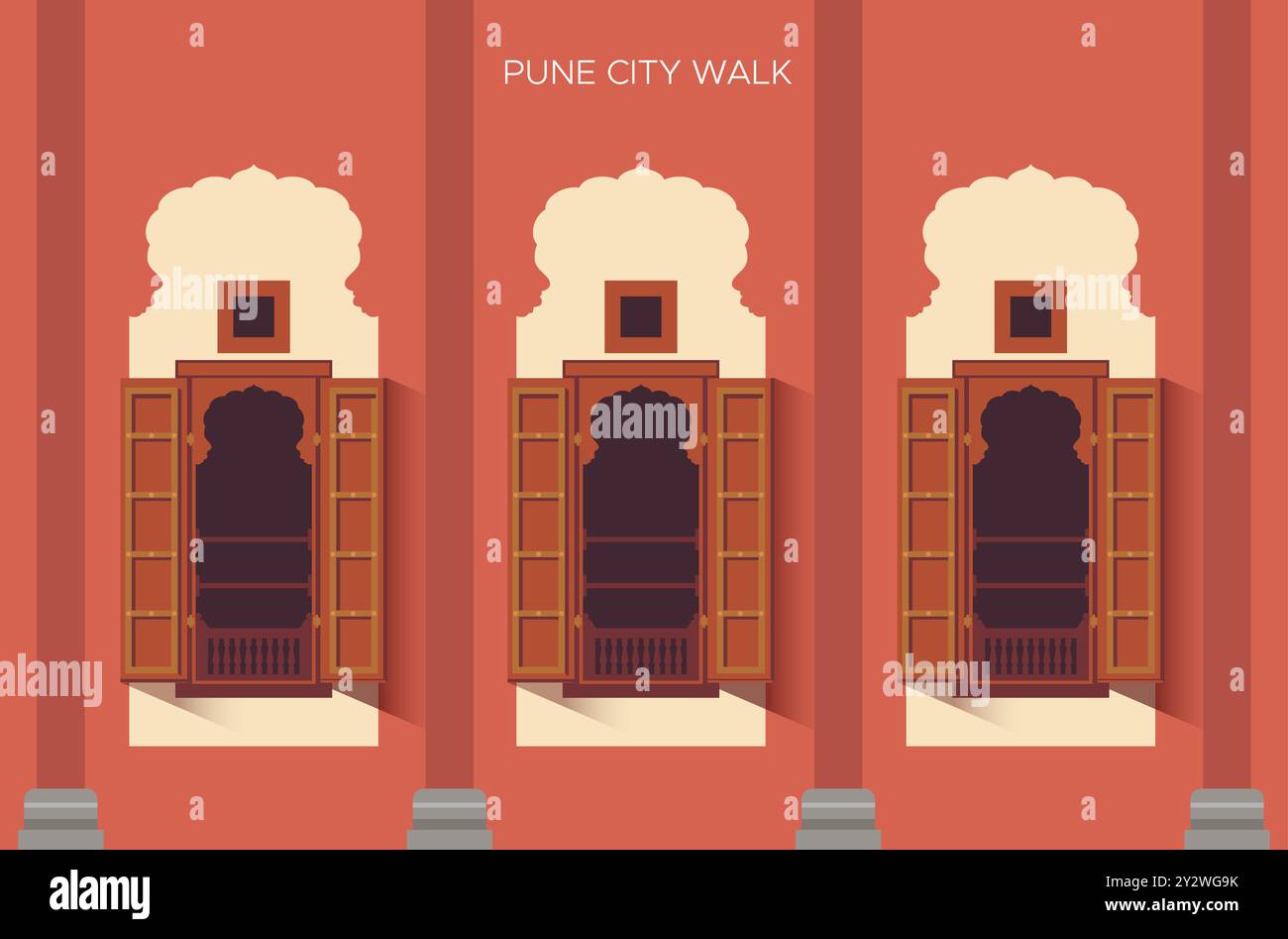 Traditional Wada Windows - Pune City Walk - Stock Illustration as EPS ...