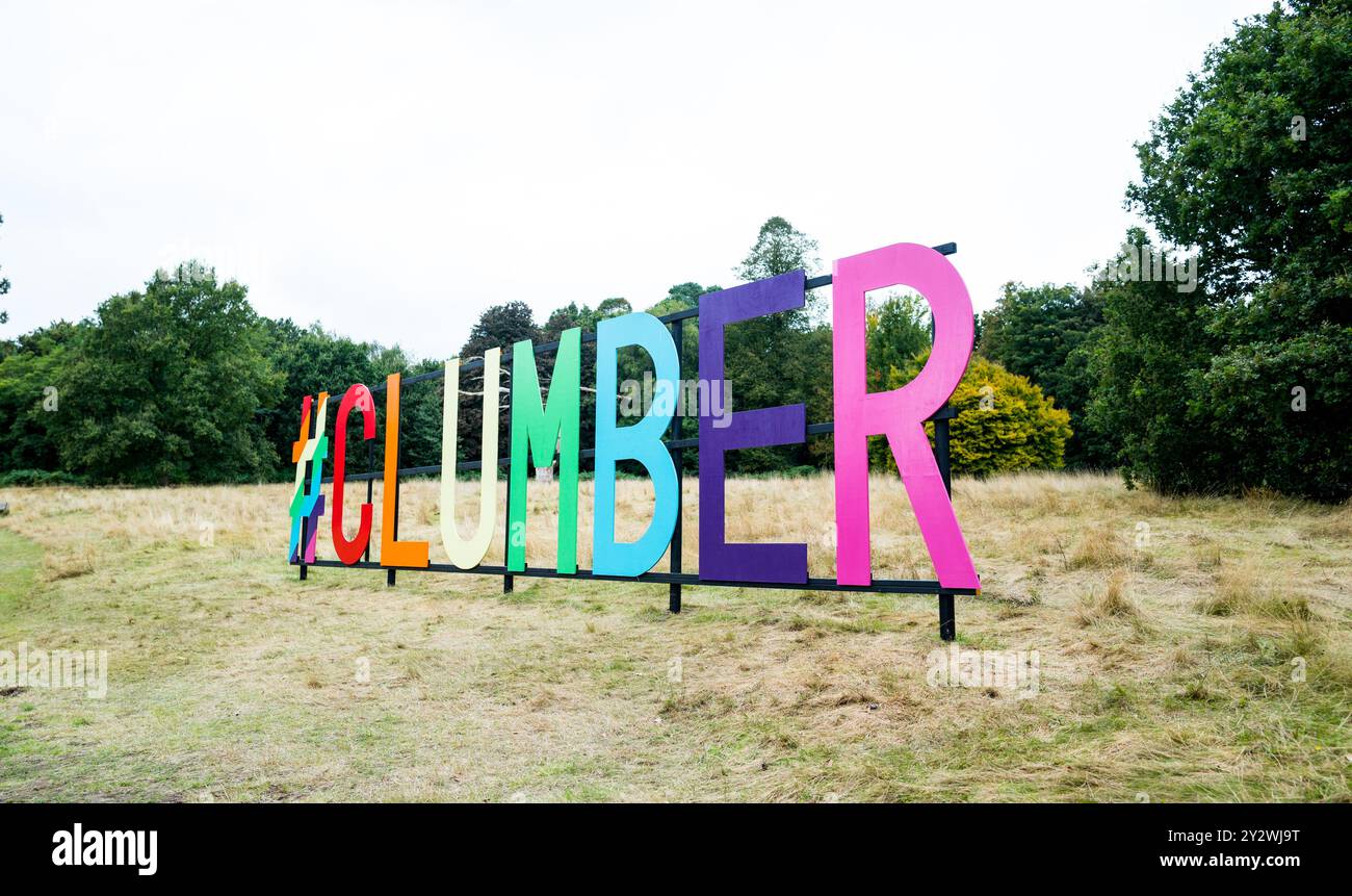 Large colourful letters artwork spelling Clumber advertising the summer ...