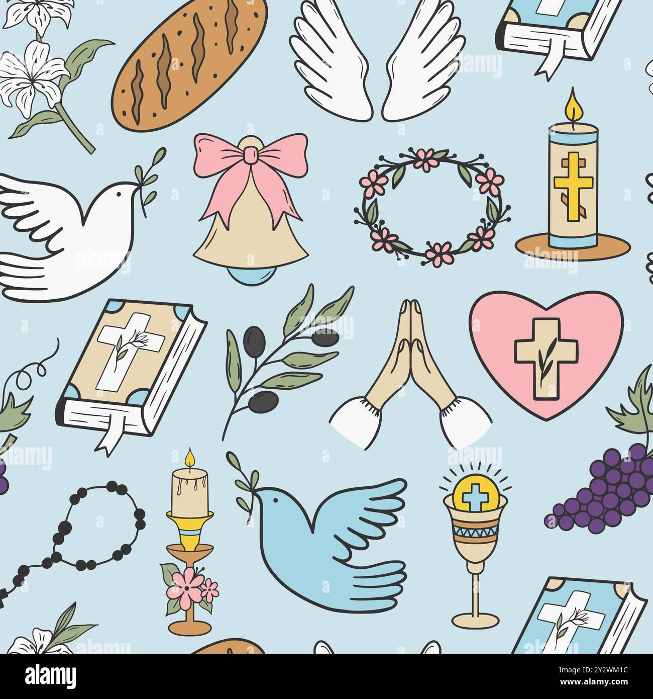 Seamless First Communion pattern with religious symbols. Perfect for ...