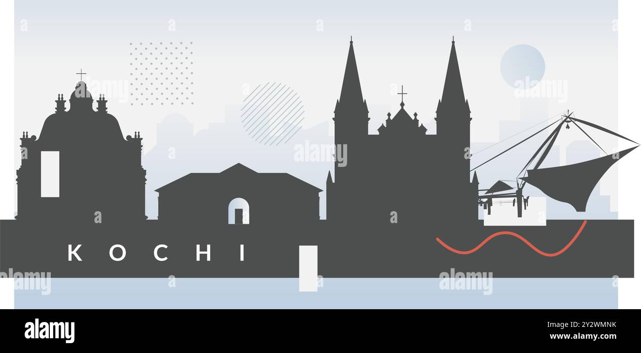 Kochi city Skyline with Famous Places - Stock Illustration as EPS 10 ...