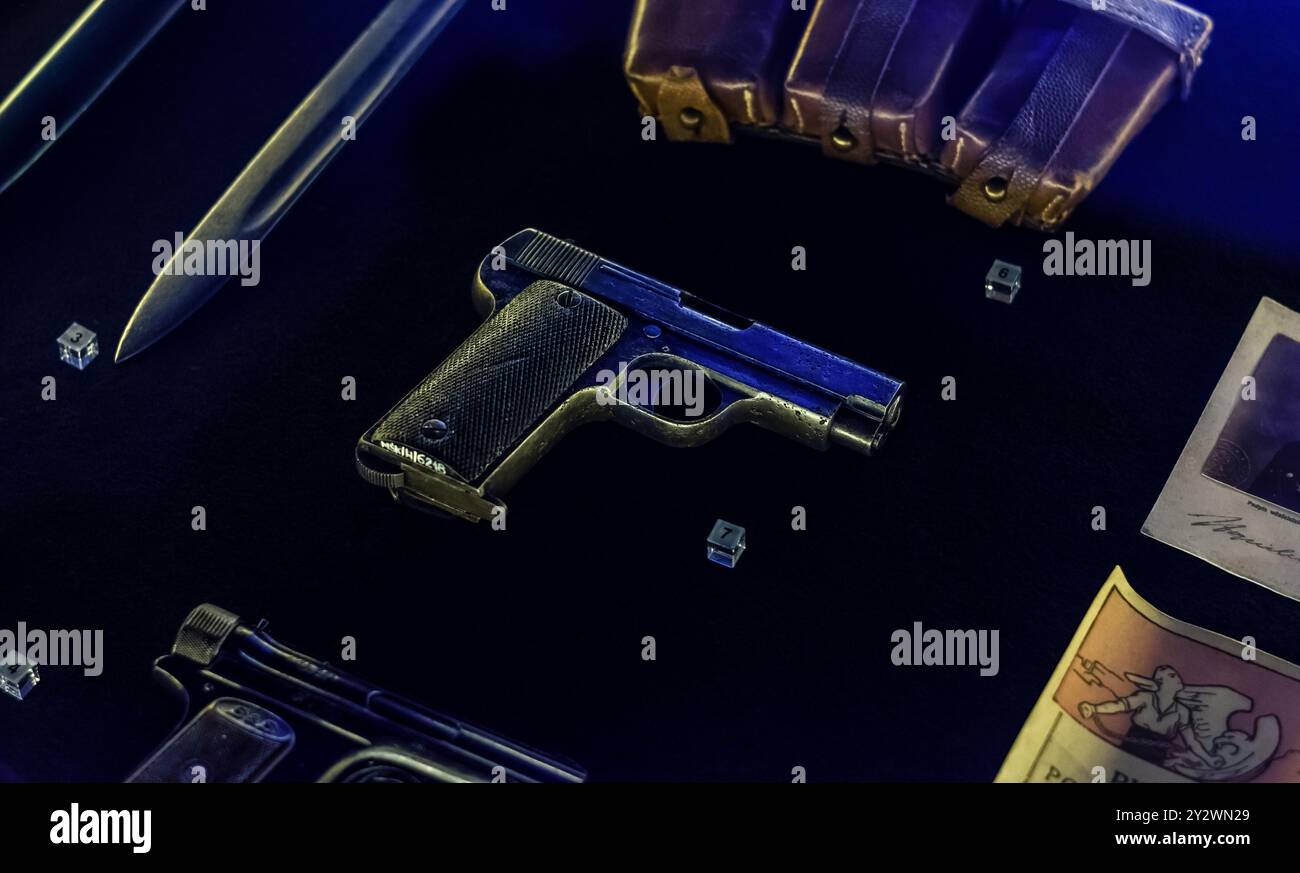 Historical Pistol Weapon in Museum Display Case Stock Photo - Alamy