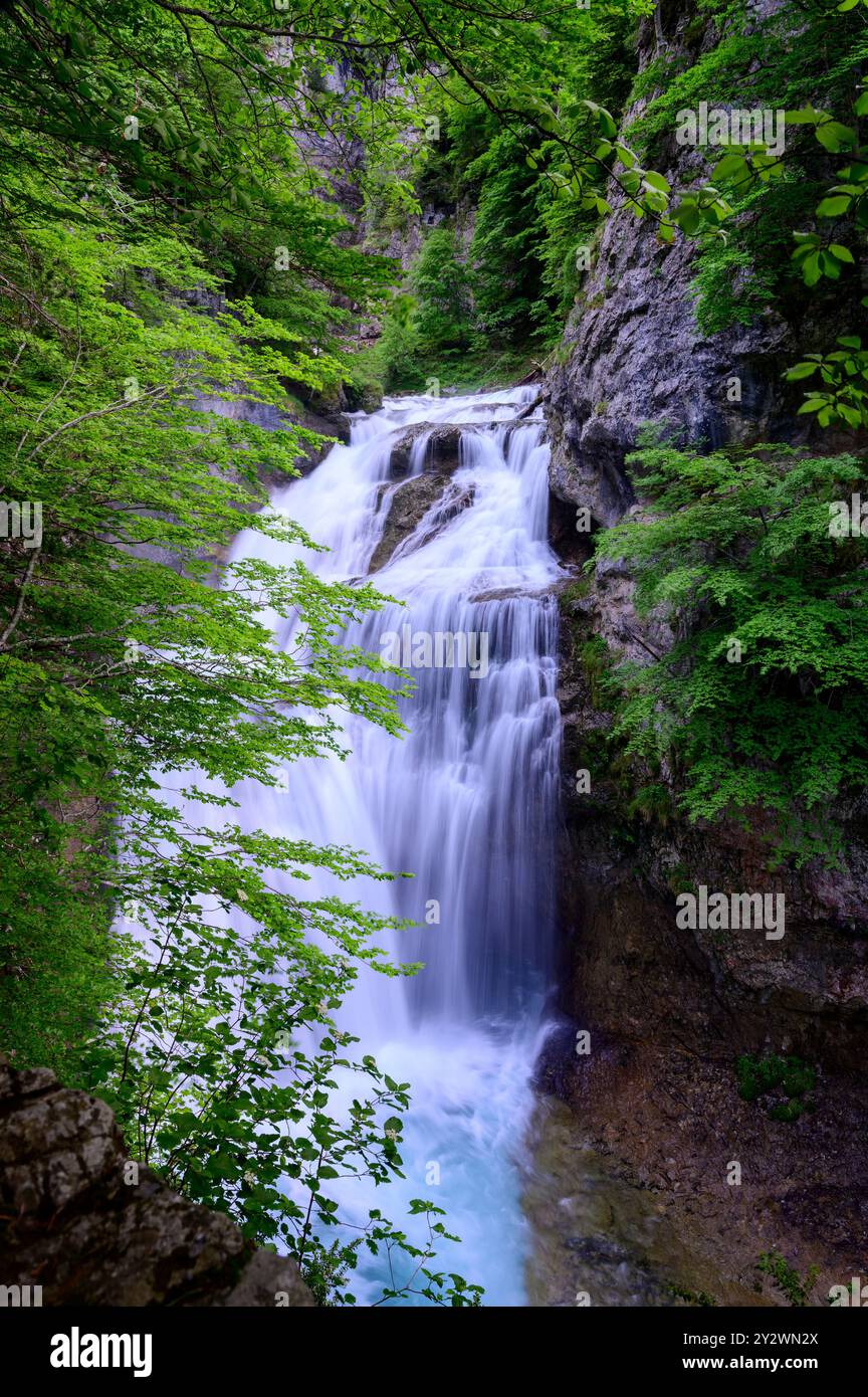 Cascada de la Cueva waterfall in the river Rio Arazas in Ordesa Canyon ...