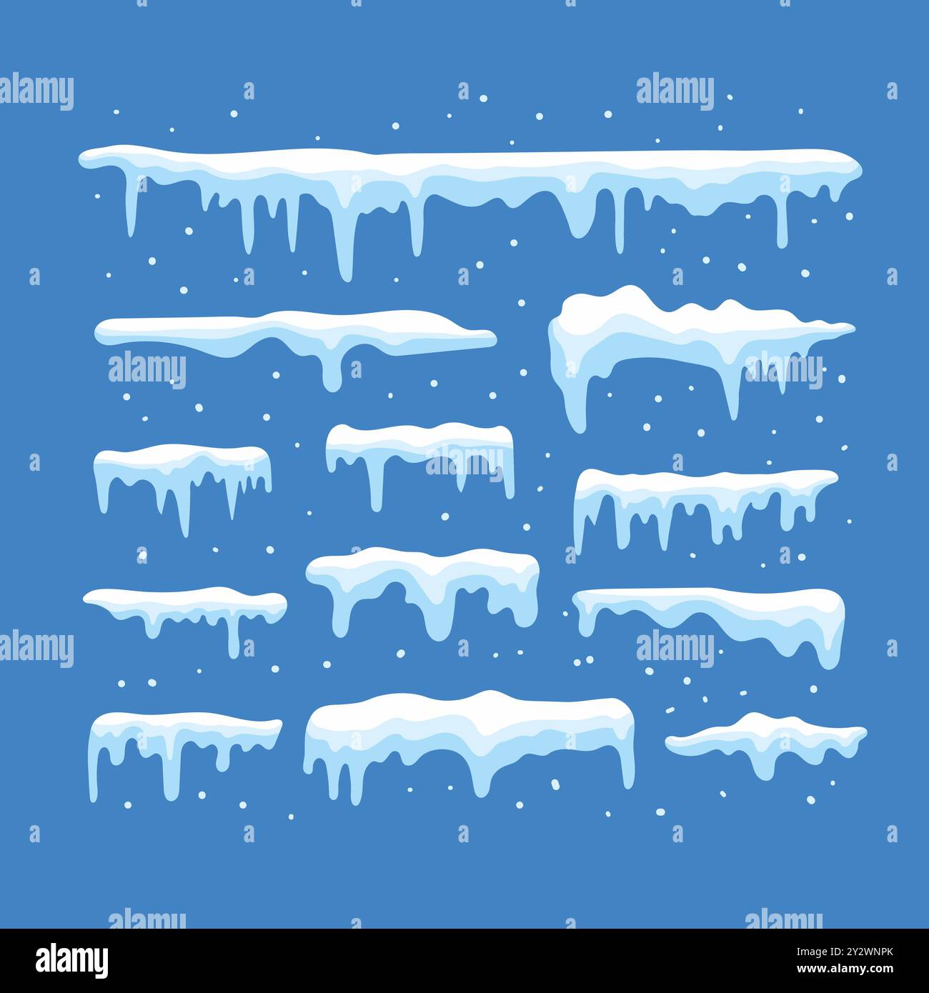 White snow caps, snowball, snowdrifts, snow pile and icicles vector ...