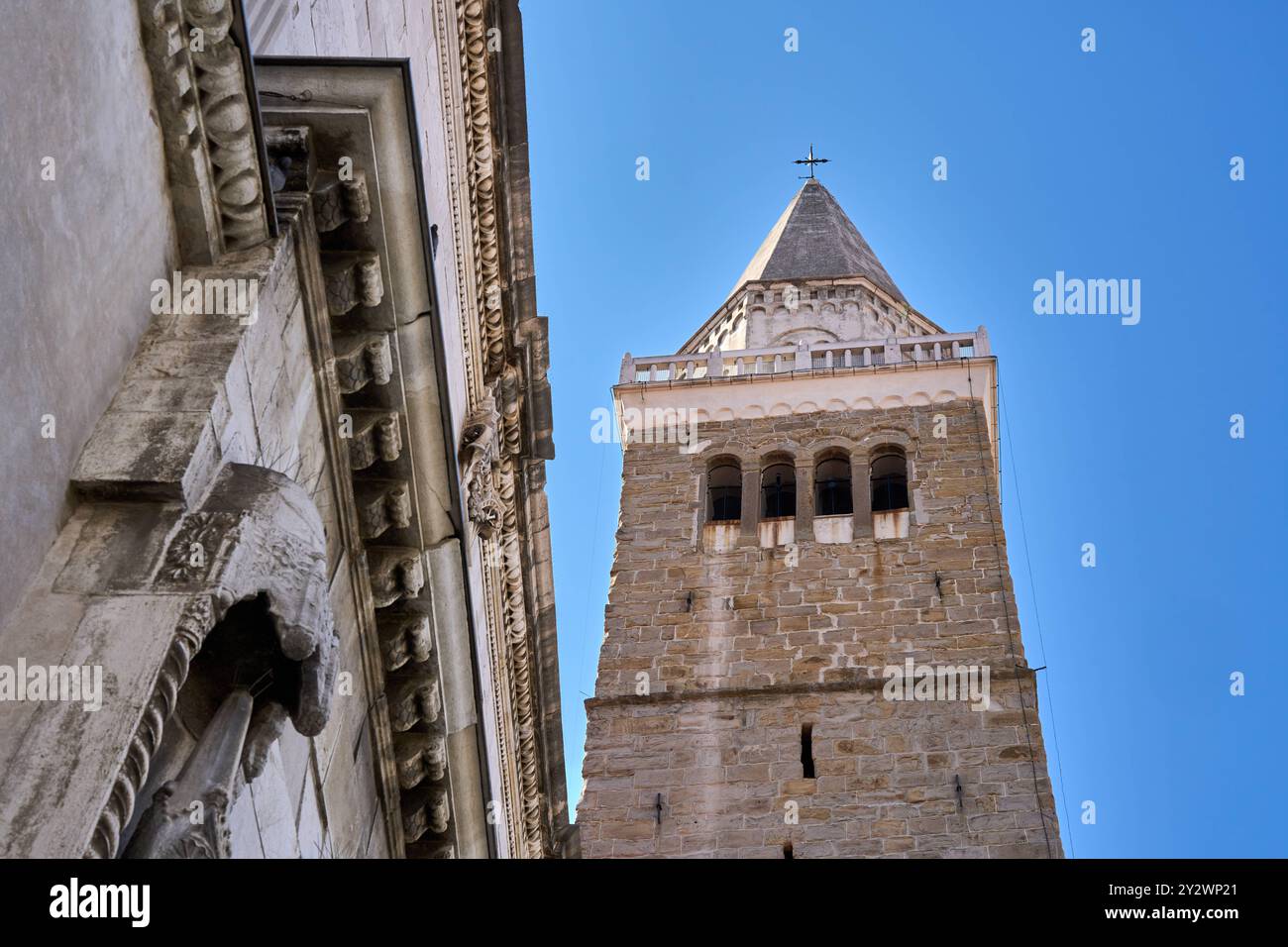 Koper, Slovenia - August 25, 2024: The impressive bell tower of Koper ...