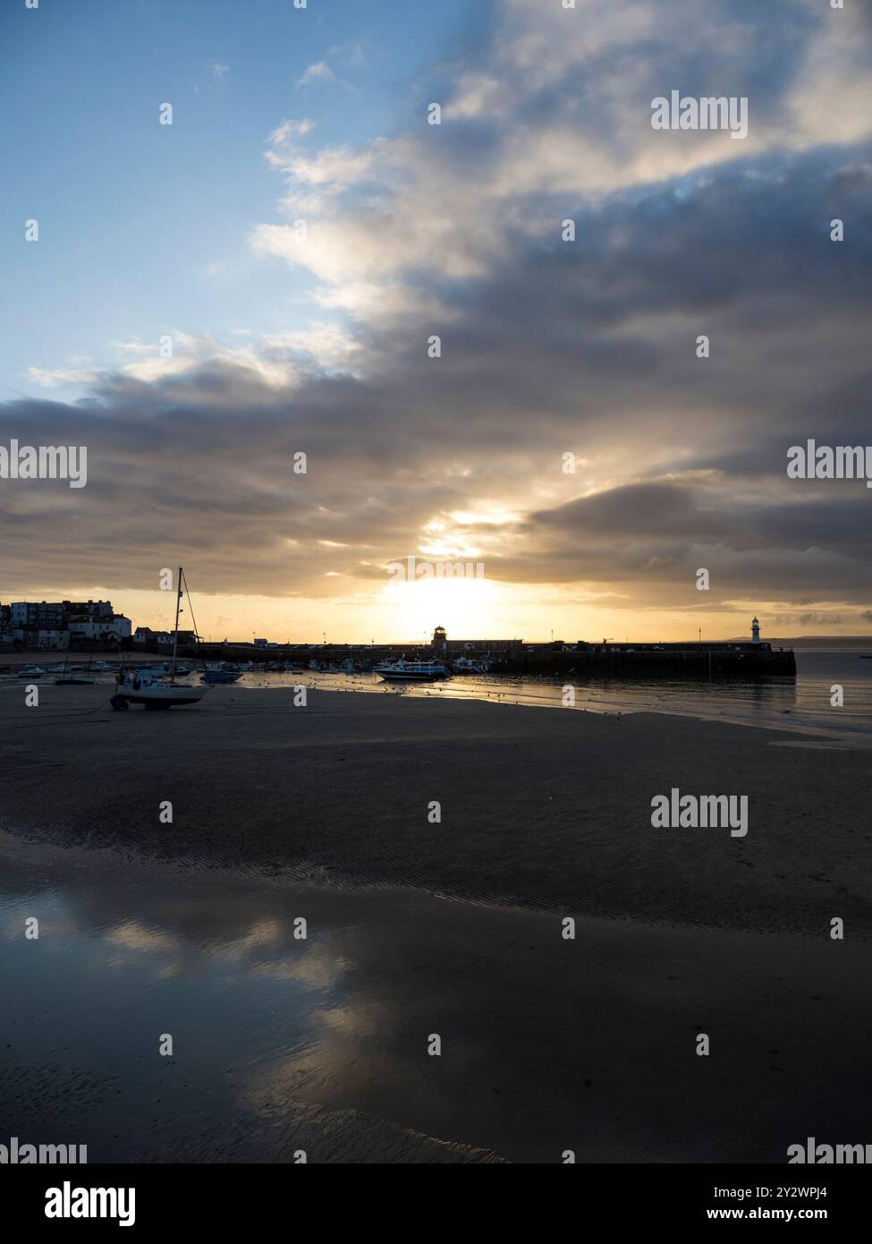 Sunset, St Ives Harbour, St Ives, Cornwall, England, UK, GB Stock Photo ...