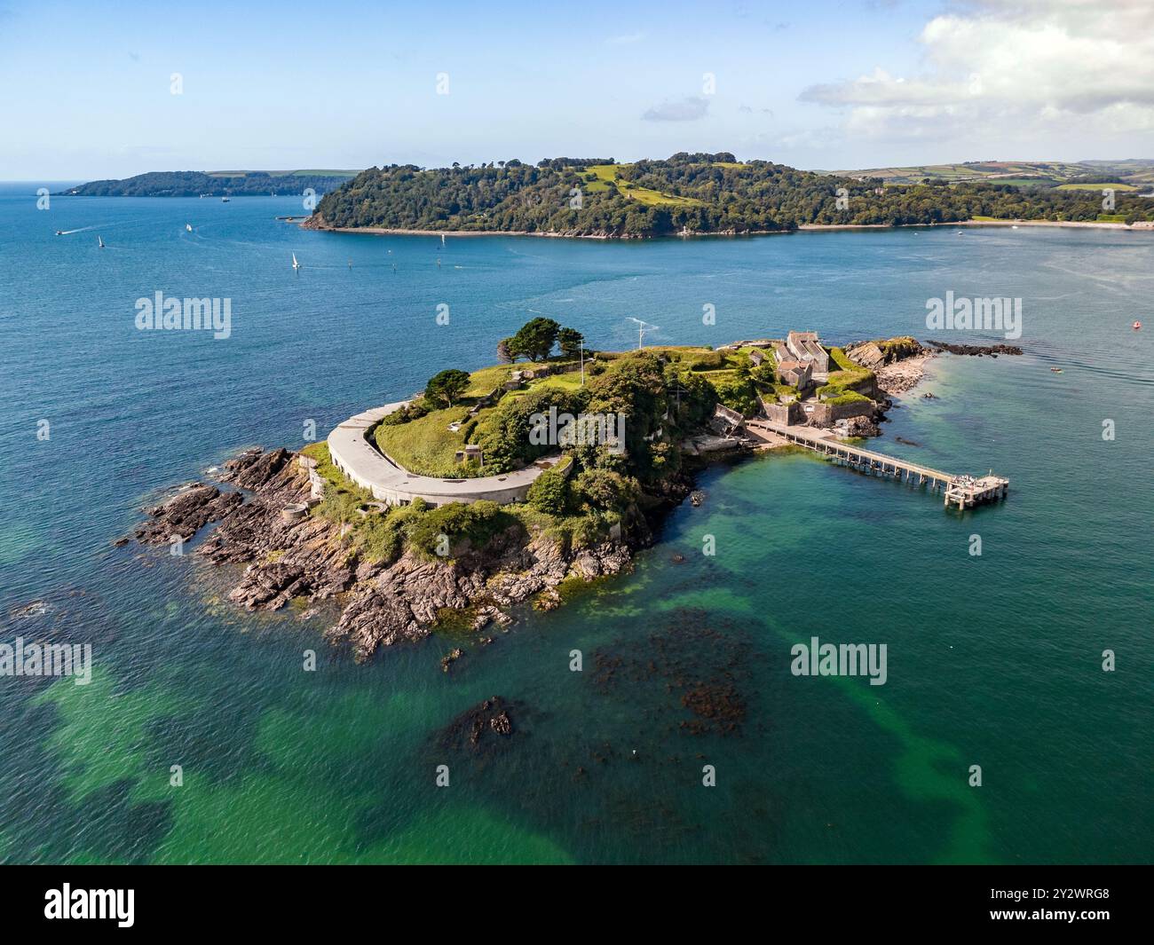 An aerial view of Drake's Island lying in Plymouth Sound, in the south of the city of Plymouth ...