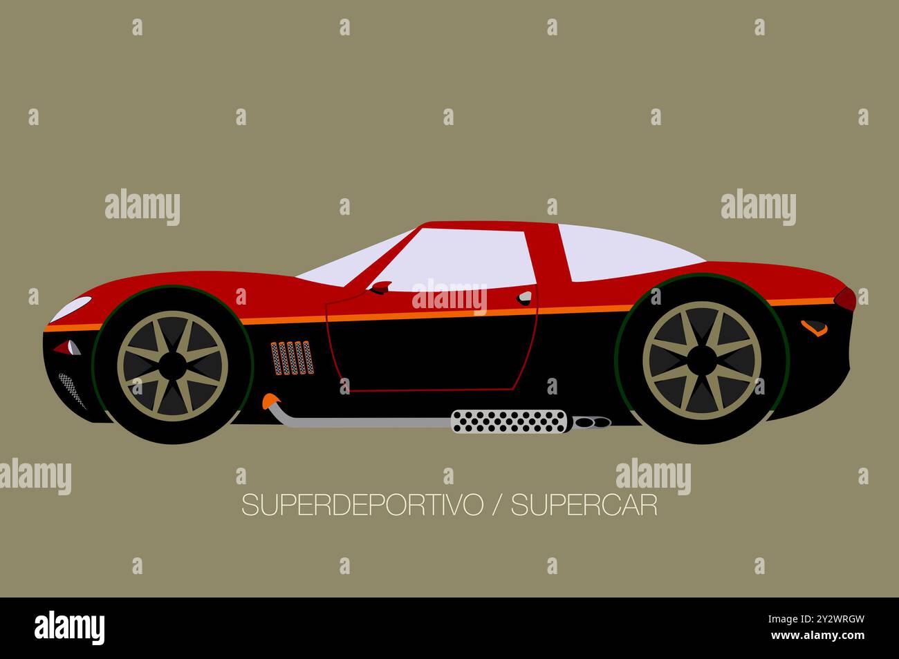 side view of classic custom supercar, flat design, fully editable Stock ...