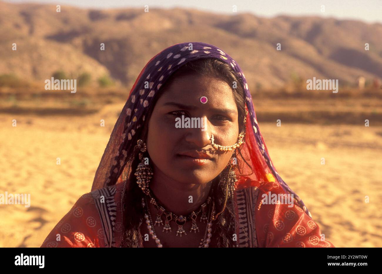 a portrait of a Rajasthani women in the Town of Jaisalmer in the ...