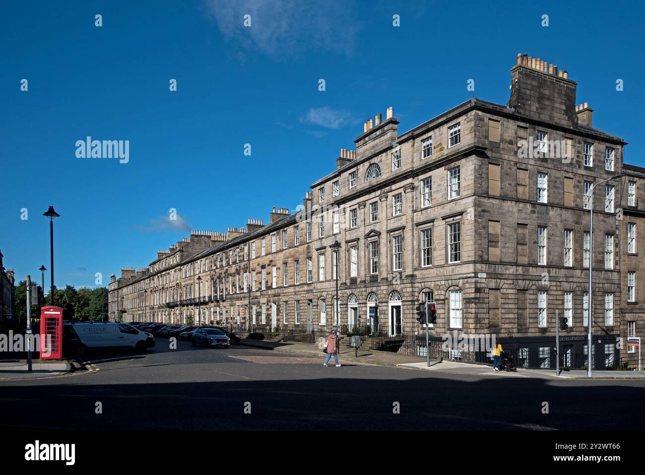 Morning sunshine striking the upmarket terrace of Great King Street in ...