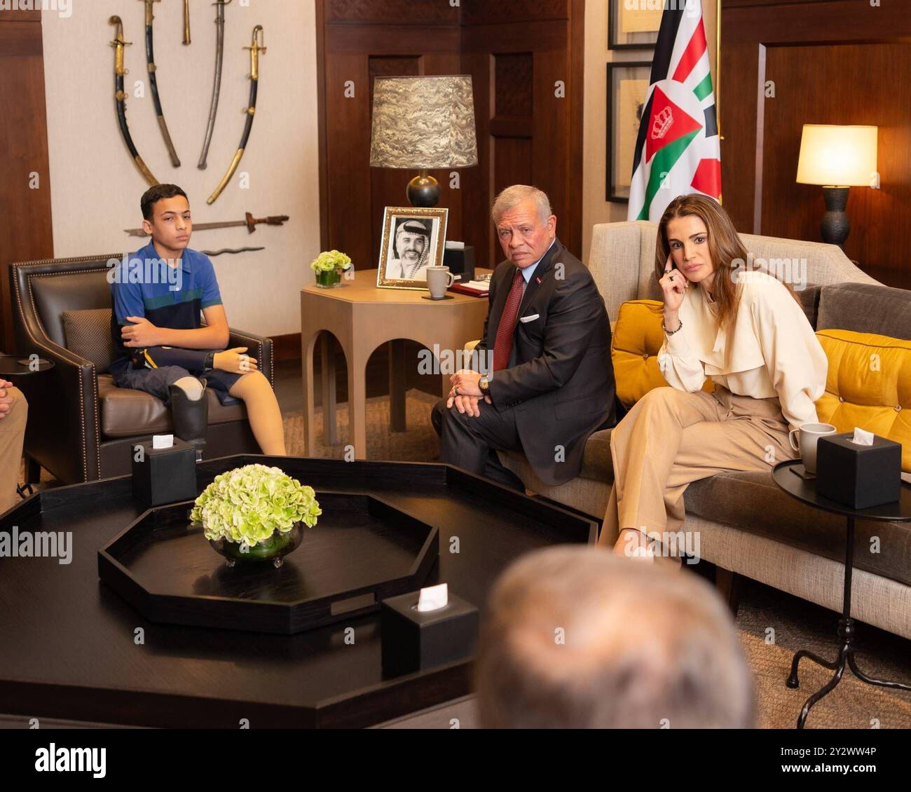 King Abdullah II of Jordan and Queen Rania Al Abdullah receive Yazan Al ...