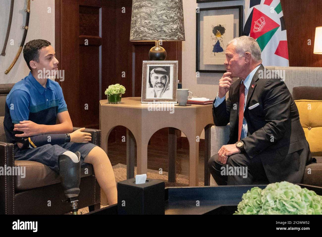 King Abdullah II of Jordan and Queen Rania Al Abdullah receive Yazan Al ...