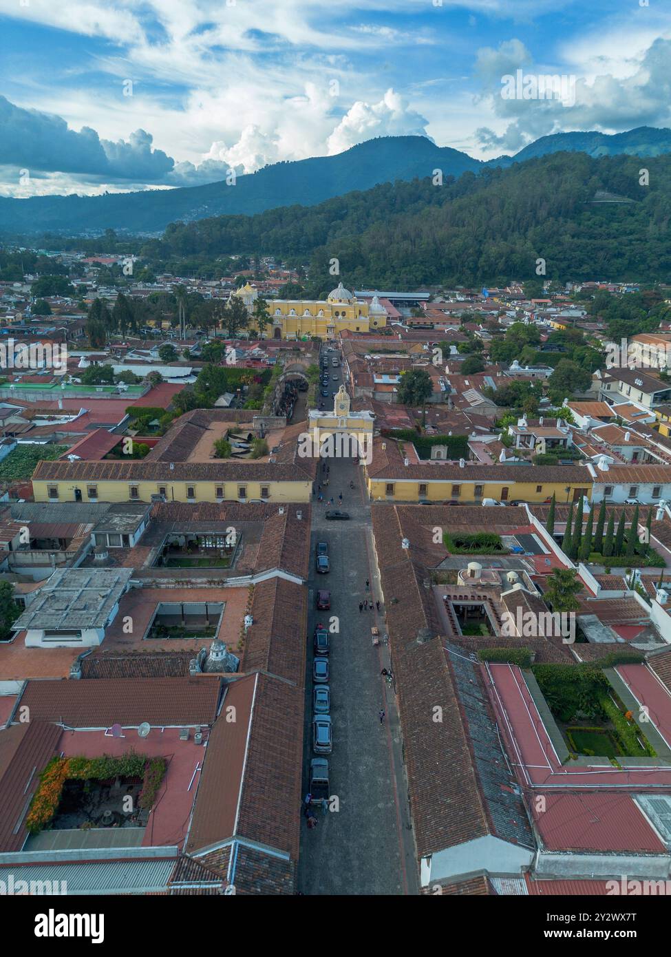 A aerial view of in Antigua Guatemala against the Water and Fire ...