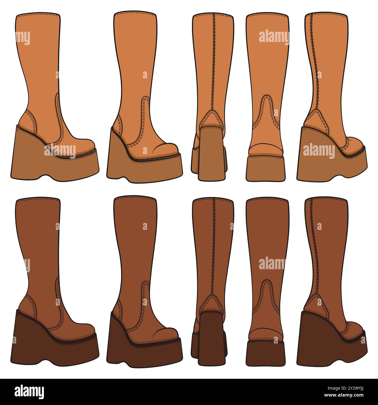 Set of colored retro platform boots. Isolated vector objects on white ...