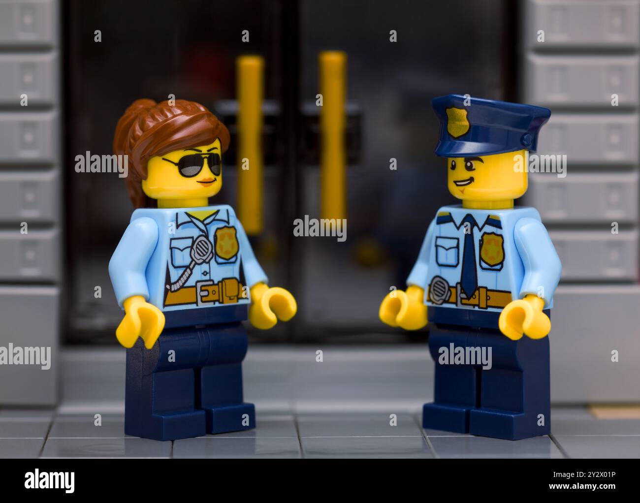 Tambov, Russian Federation - March 19, 2021 Two Lego police officers ...