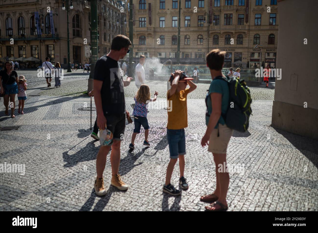 Refreshing water spray fountain to alleviate the high temperatures in ...