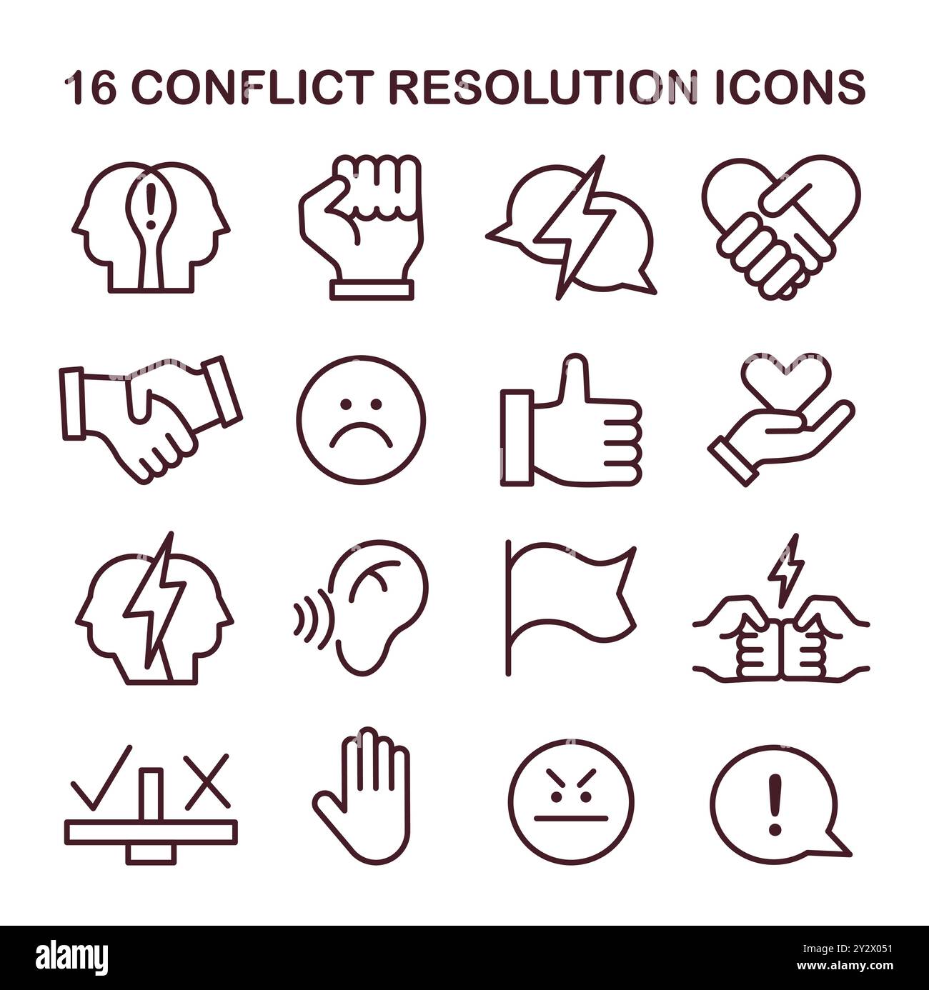 Conflict resolution icons set. Soft skill development. Dispute or ...