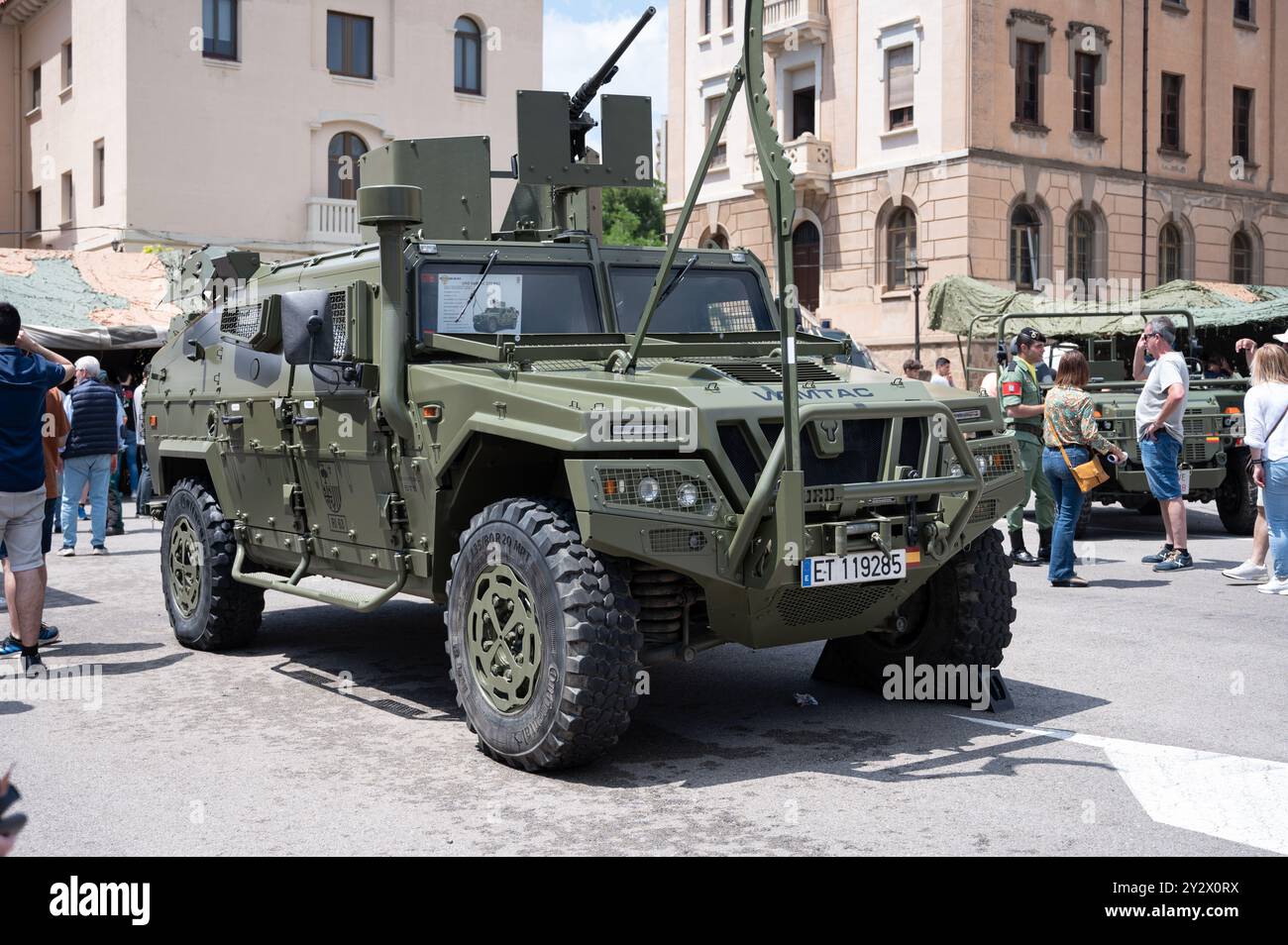 Light military reconnaissance vehicle of the Spanish army with a cable ...