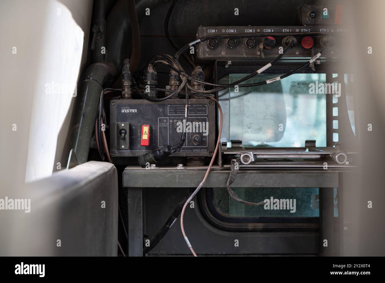 Detail of the power supply of the radio equipment of a military vehicle ...