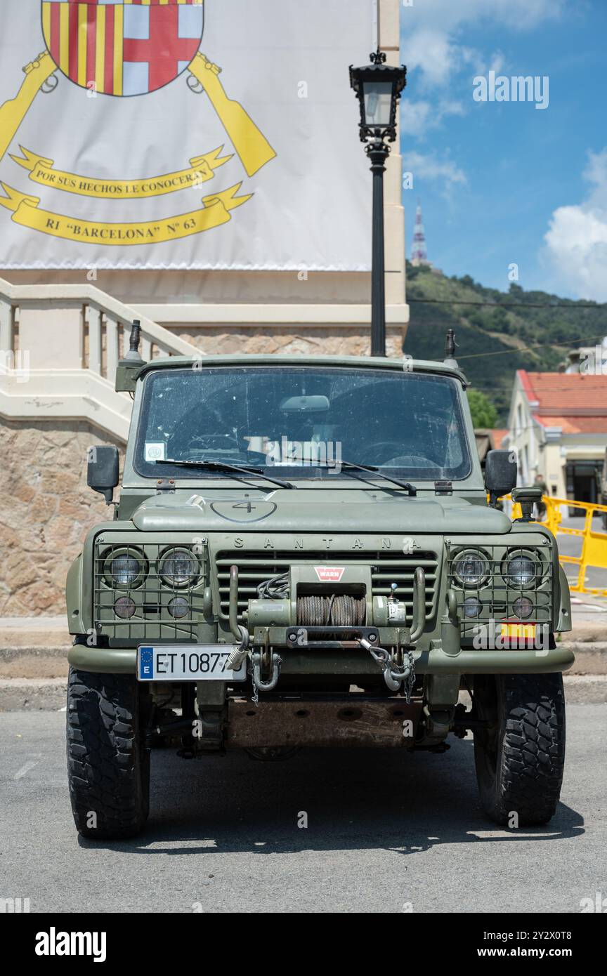 Close-up of the front of the green military off-road vehicle of the ...