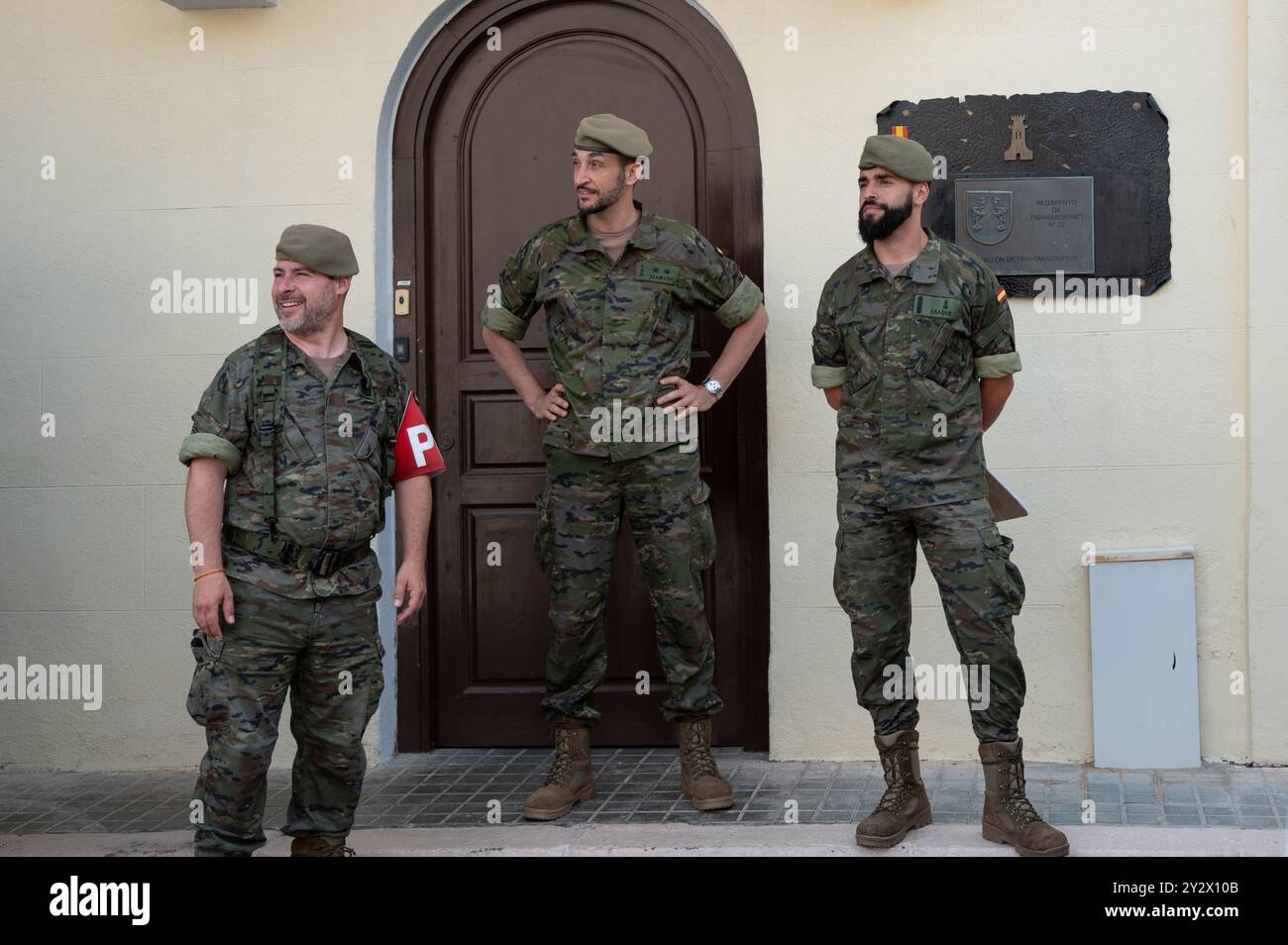 Portrait of three soldiers of the military police of the Spanish army ...