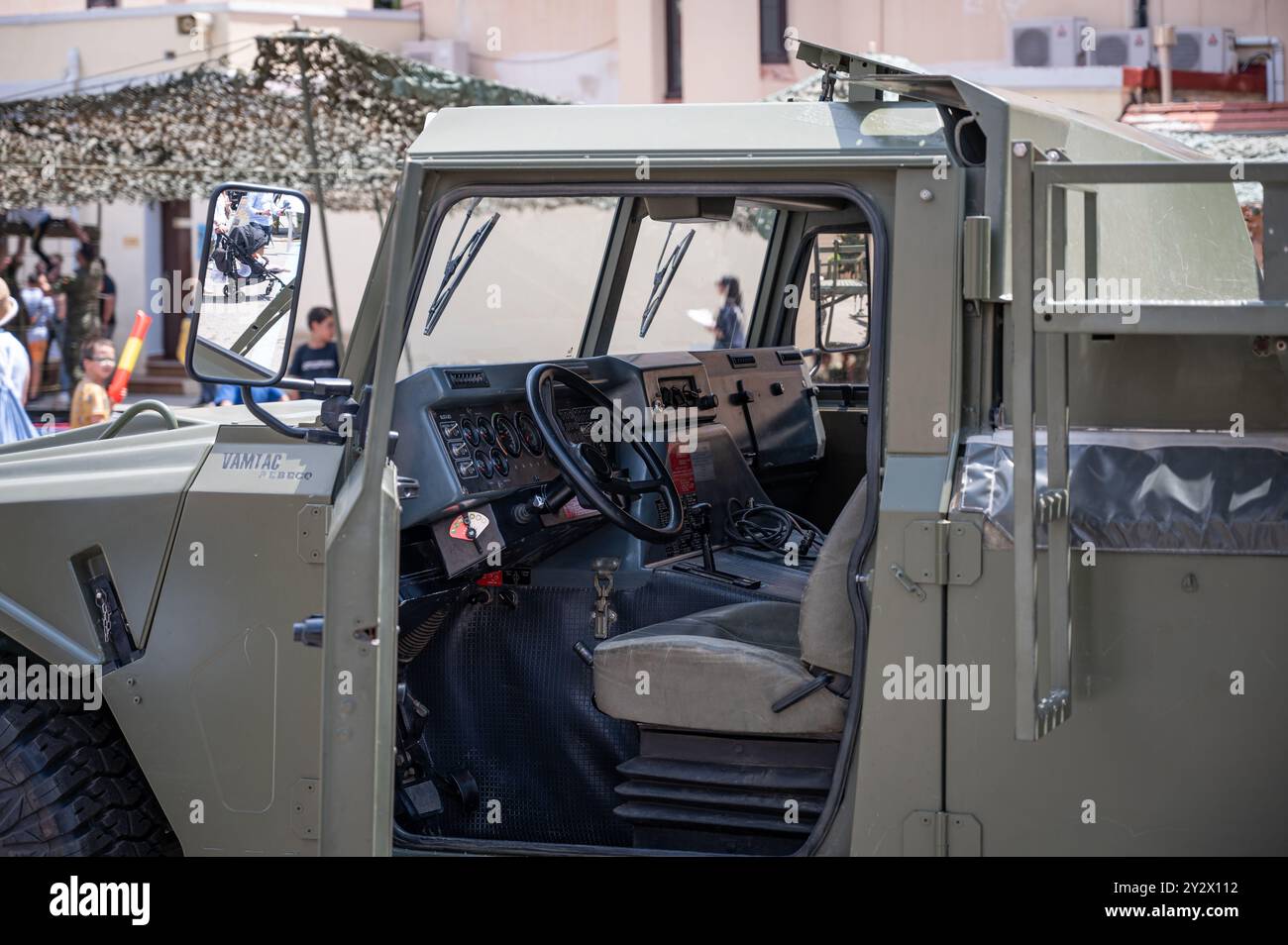 Interior of the light reconnaissance vehicle of the Spanish army, it is ...