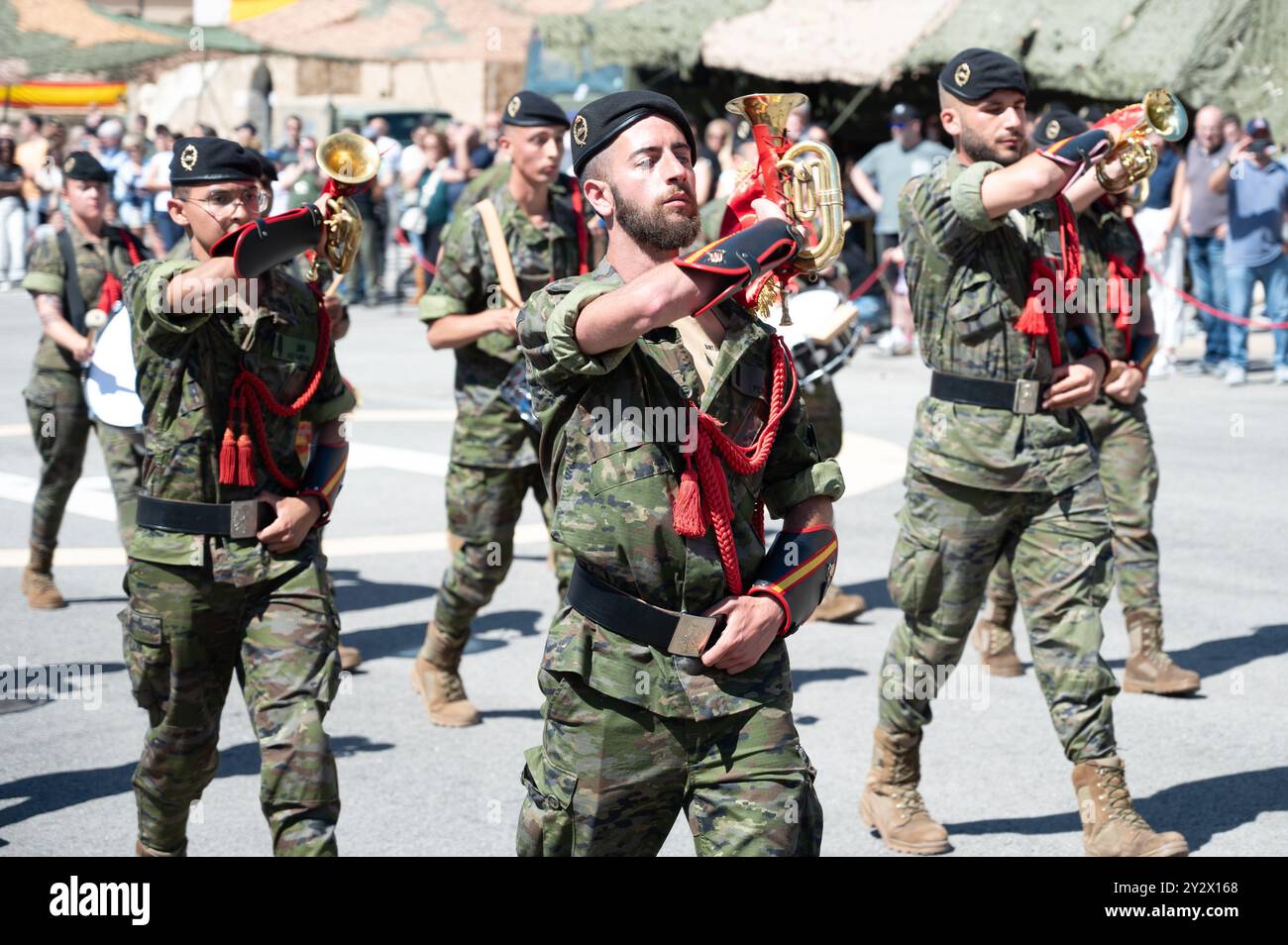 Close-up portrait of a soldier of the military band of the Spanish army ...