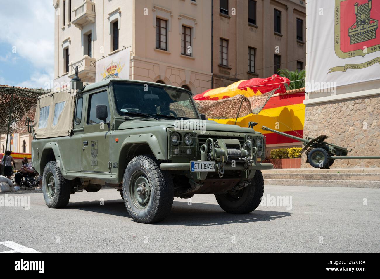 Detail of the imposing green military off-road vehicle of the Spanish ...