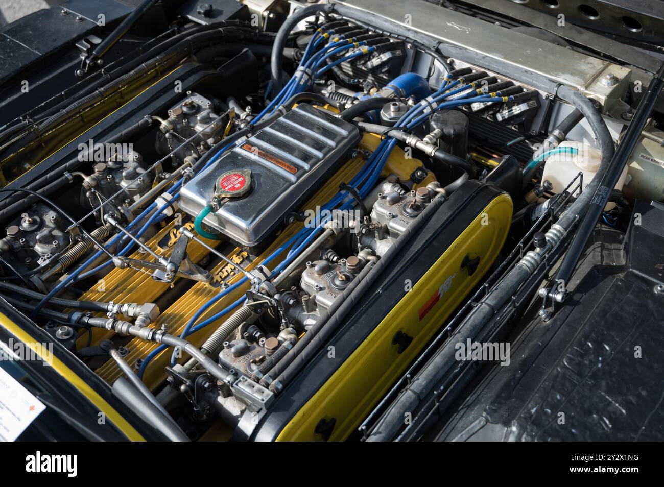 Detail of the Italian V12 mid-rear engine of the legendary Lamborghini ...