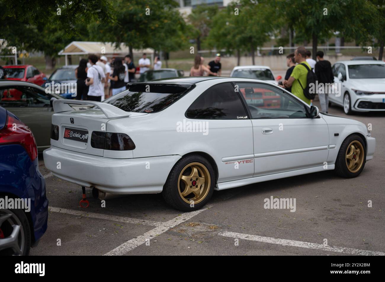 Rear view of a classic tuned Japanese sports car, the sixth generation Honda Civic EJ9 1996 2000 ...