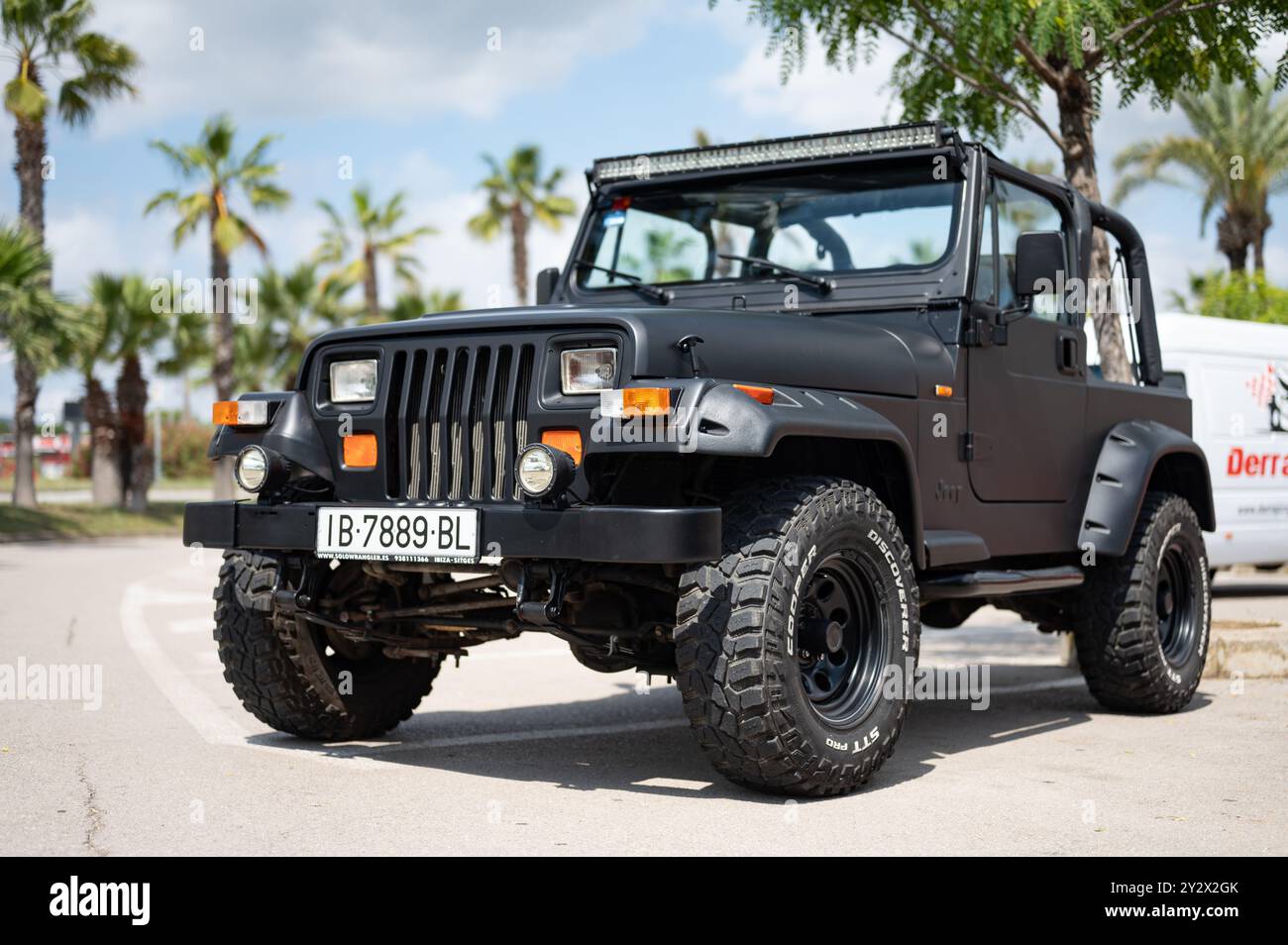 Close-up of a spectacular first generation 1987-1996 black Jeep ...