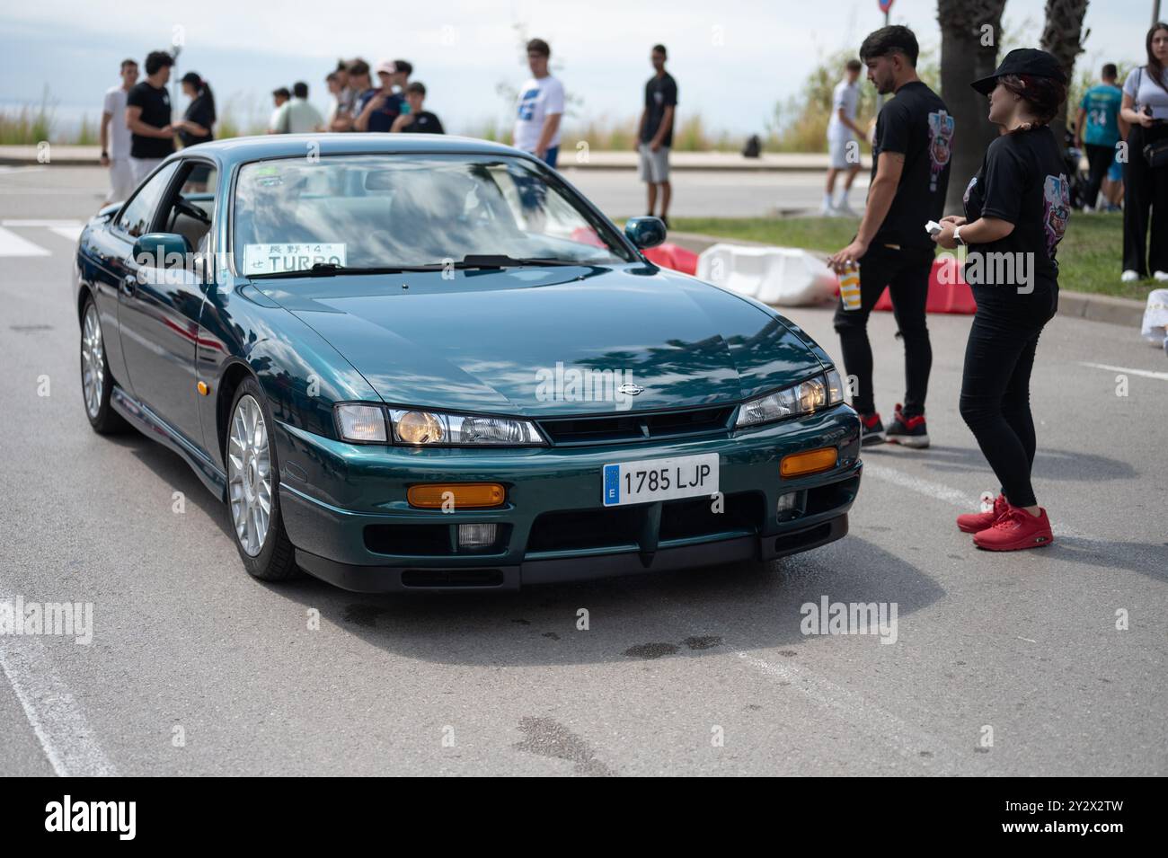 Arrival of a classic green Japanese sports car Nissan Silvia S14 Kuki ...