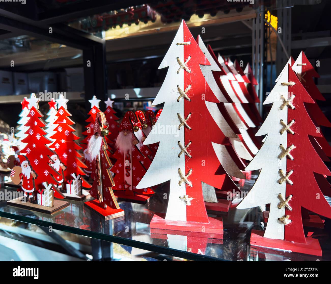 Christmas decoration, cardboard DIY handcrafted trees on store shelf ...