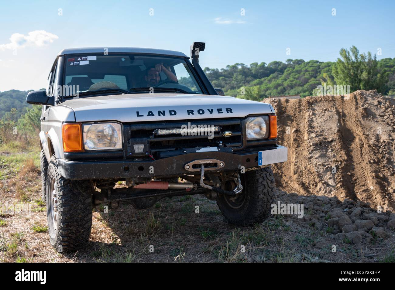 Frontal close-up of a classic british off-road vehicle, the second ...