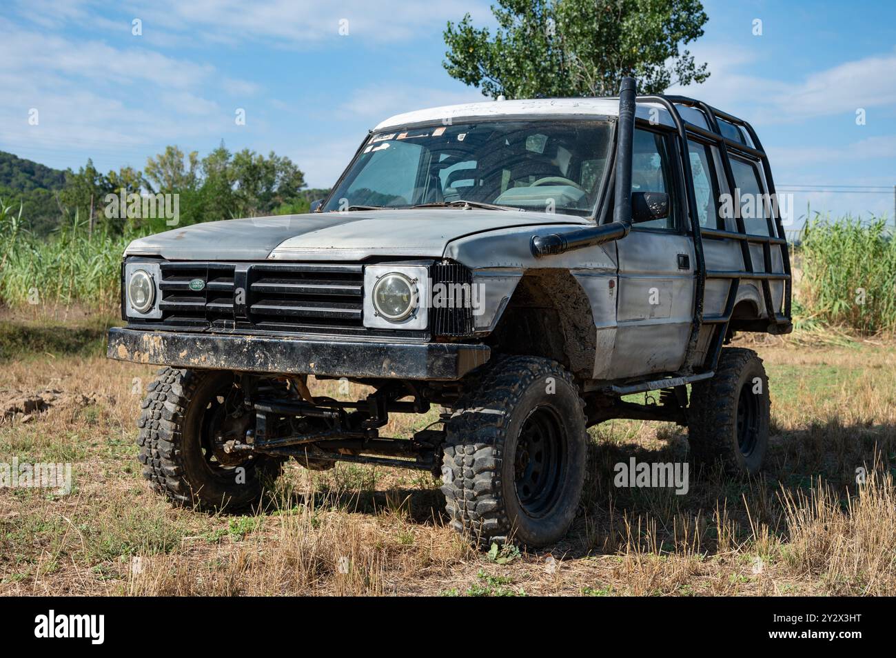 Close-up of a brutal classic british off-roader, the first generation ...