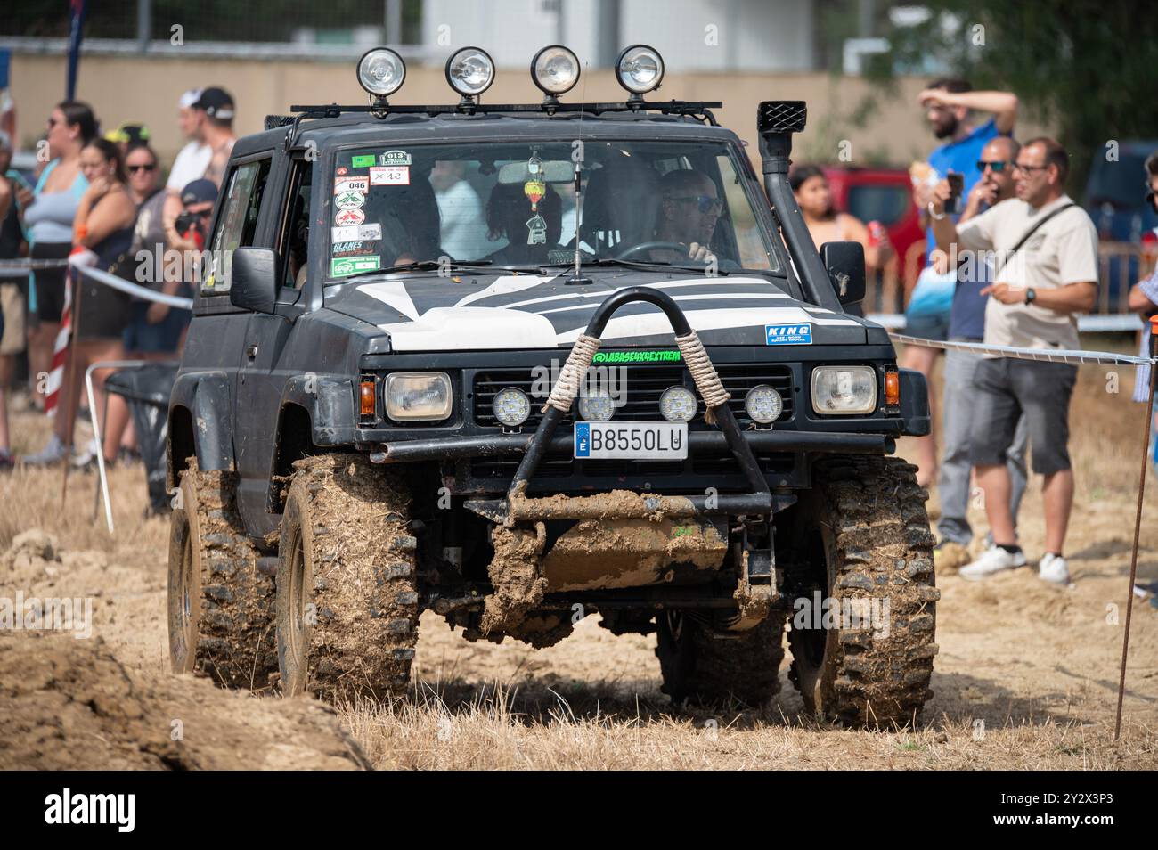 Close-up front view of a classic Japanese off-road Nissan Patrol Series ...