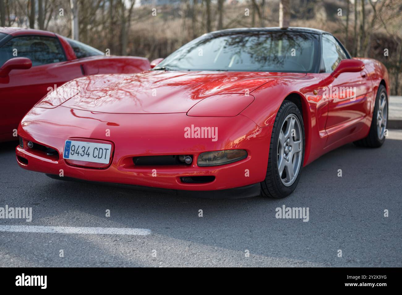 Front view of a classic red fifth generation Chevrolet Corvette C5 ...