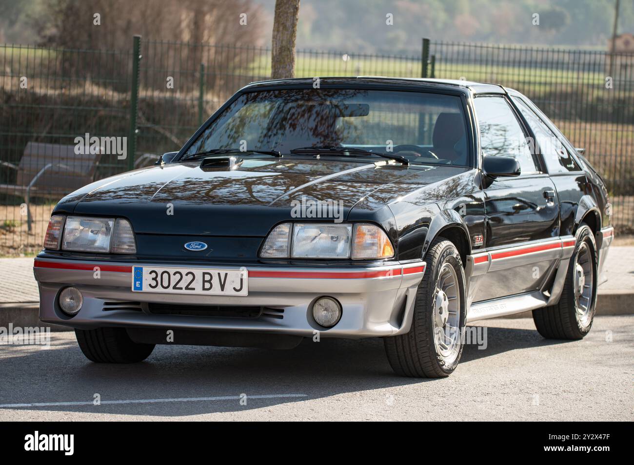 Front view of a nice third generation Ford Mustang GT in two-tone black ...
